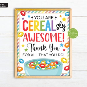 PRINTABLE Cereal Sign, Appreciation Week Decor, Teacher Staff Employee ...