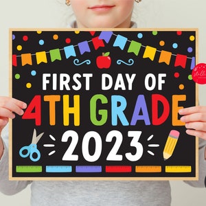 First Day of Fourth Grade 2023 Printable Back to School Chalkboard Sign ...