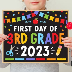 First Day of Third Grade 2023 Printable Back to School Chalkboard Sign ...