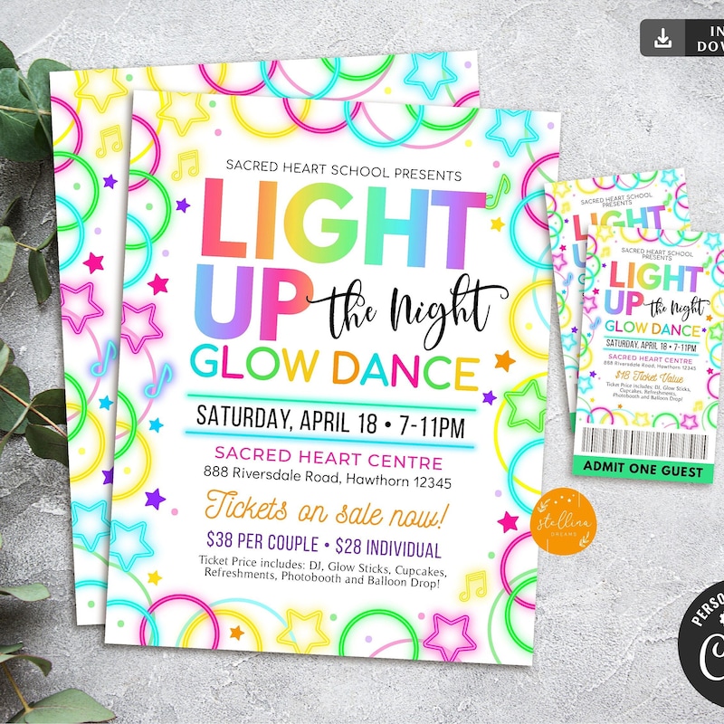 Neon Nights Dance Party Invitation - Etsy