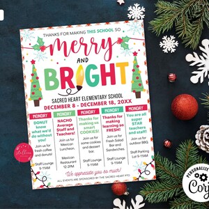 Editable Holiday Teacher and Staff Appreciation Itinerary Christmas ...