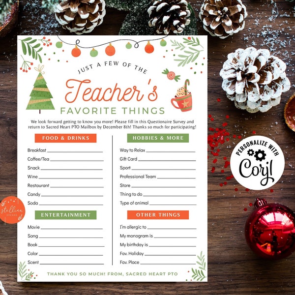 Teacher Survey Christmas List - Etsy
