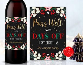 Christmas Wine Gift, Funny Label, Printable Teacher Staff Work, Holiday ...