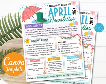 April PTO PTA Newsletter Flyer, Easter Classroom Printable Handout ...
