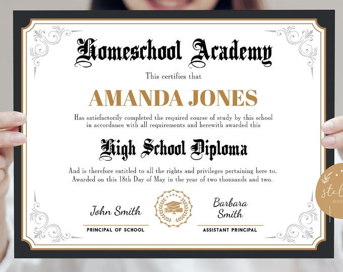 Editable High School Diploma Template, Personalized Name High School Diploma File, Printable ...