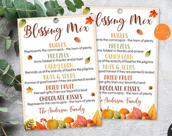 Blessings Mix Gift Tag, Thanksgiving Treat Tags, Grateful Thankful ...