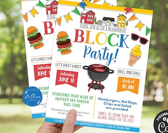 EDITABLE Neighborhood Block Party Invite, Bbq Picnic Summer Party ...