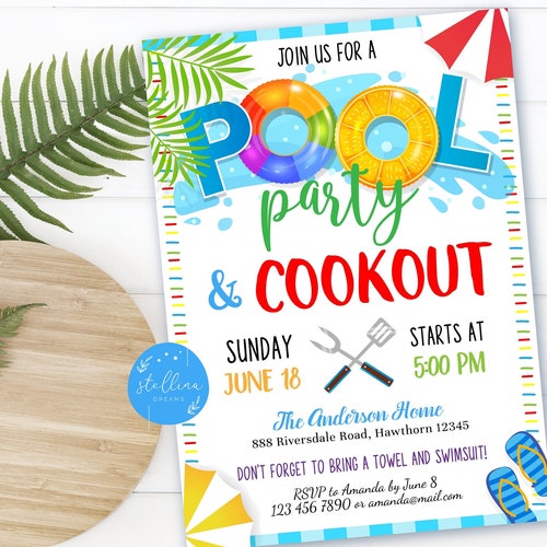 BBQ and Pool Party Invitations EDITABLE Backyard BBQ and Pool - Etsy