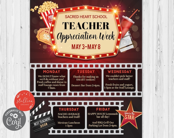 EDITABLE Teacher Appreciation Week Itinerary Poster, Digital File ...