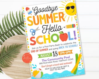 End of School Year Summer Party Invitation, Goodbye School Hello Summer ...
