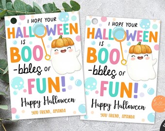 Halloween Gift Tags, Boo-bbles of Fun Kids Friend Classroom Trick or ...