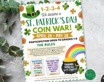 EDITABLE St. Patricks Day Coin War Fundraiser Flyer, Printable Handout ...