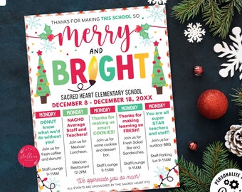 Printable Editable Holiday Teacher and Staff Appreciation Itinerary ...
