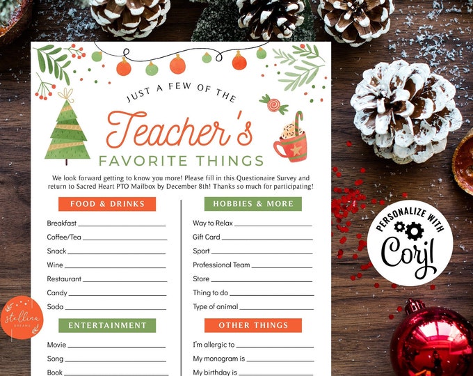 Editable Christmas Teacher Favorites Survey, Teacher Holiday Wish List ...