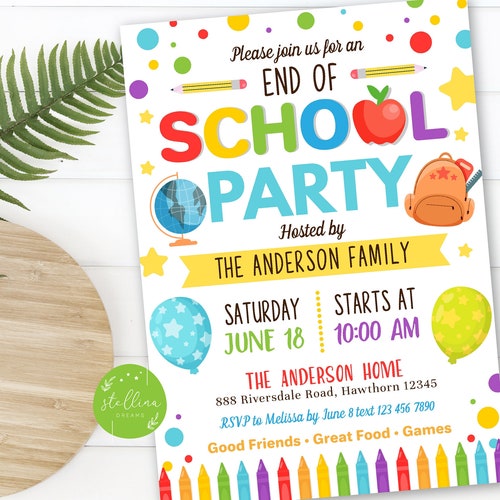 EDITABLE Back to School Party Invitation End of Summer Party - Etsy