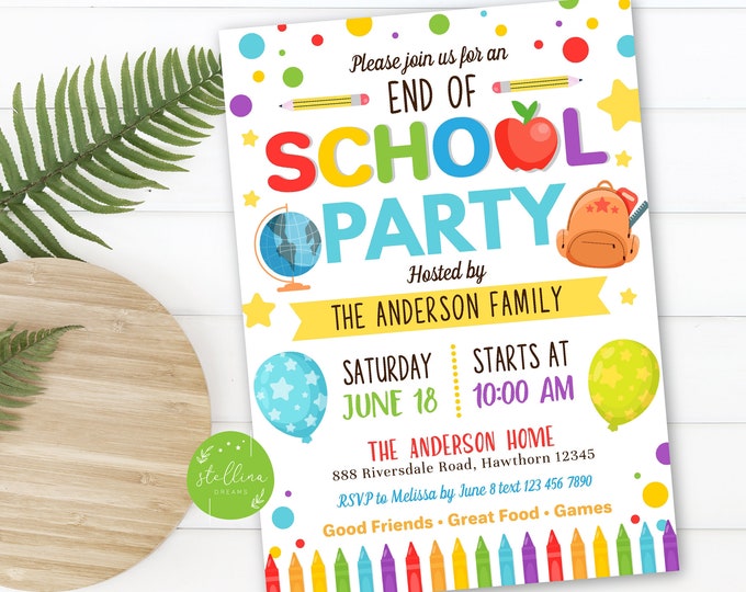 EDITABLE End of School Party Invitation, Back to School Party, Backyard ...