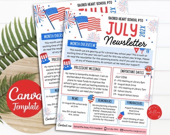 July PTO PTA Newsletter Flyer, Classroom Printable Handout Summer ...