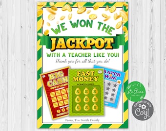 EDITABLE Thank You a Lottery Gift Card Holder, Printable Teacher ...