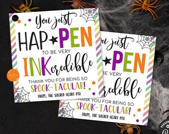 Valentine's Day Pen Thank You Gift Tags, Hap-pen to Be Ink-credible ...