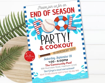 Baseball Pool Party Invitation - Etsy