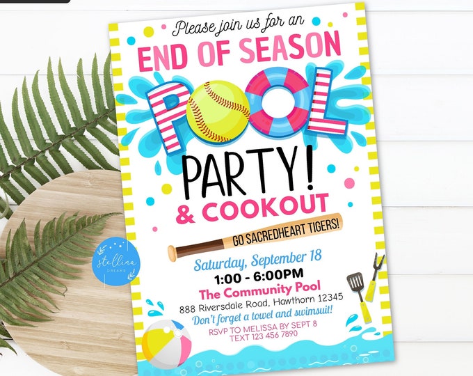 Editable Softball Party Invitation, Editable End of Season Softball ...
