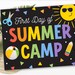INSTANT DOWNLOAD First Day of Summer Camp Sign Printable Instant ...