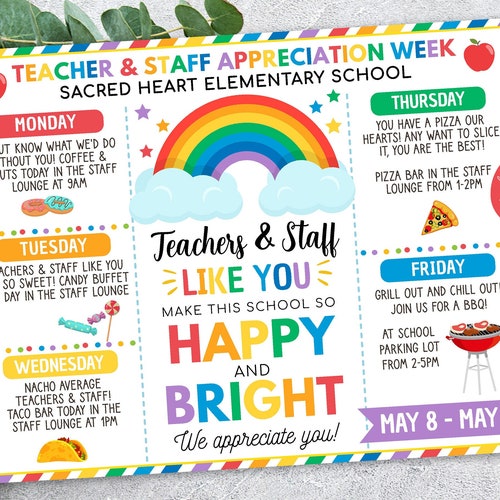 EDITABLE Teacher Appreciation Week Itinerary Appreciation - Etsy