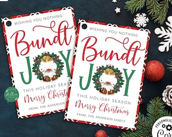 Christmas Bundt Cake Gift Tag, Wishing You a Bundtch of Joy, Holiday ...