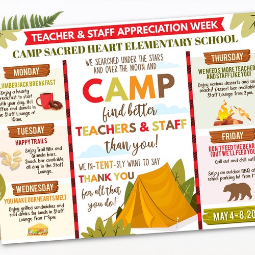 Camp Teacher Appreciation Week Itinerary Camp Theme Outdoor - Etsy