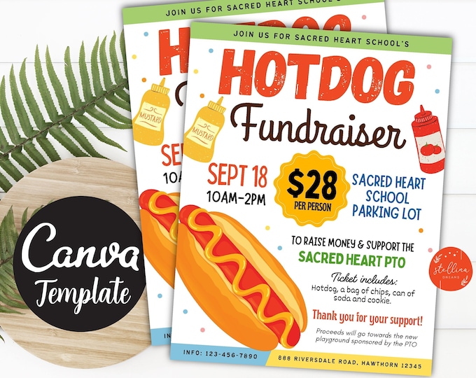 Hot Dog Dinner Flyer, Editable Hot Dog Fundraiser Invitation, Pto Pta ...