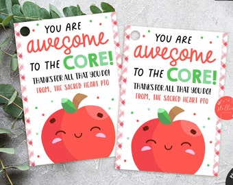 Teacher Gift Tags, Apple You Are Awesome to the Core Teacher ...