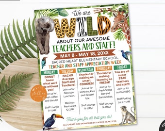 EDITABLE Jungle Teacher Appreciation Week Itinerary, We Are Wild About ...