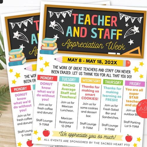 Editable Teacher and Staff Appreciation Week Schedule - Etsy