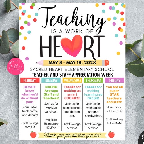 Spa Teacher and Staff Appreciation Week Itinerary Poster - Etsy