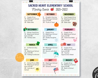 EDITABLE PTO Yearly Calendar of Events PTO Calendar of - Etsy