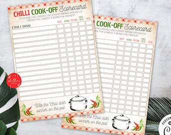 Chili Cook-off Voting Score Sheet Printable Instant Digital - Etsy