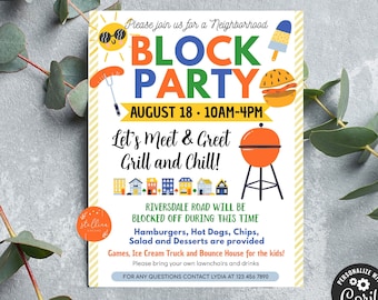 EDITABLE Neighborhood Block Party Invite, Bbq Picnic Summer Party ...