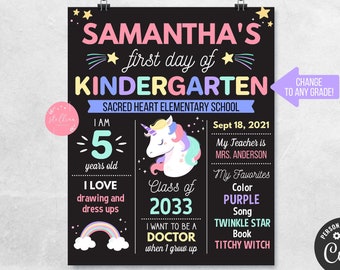 Unicorn First Day of Kindergarten Sign Instant Download Print - Etsy