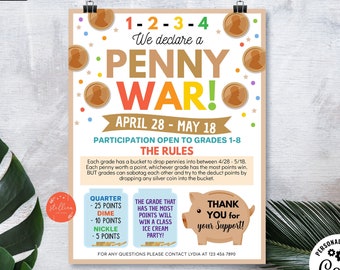 EDITABLE Penny War Fundraiser Flyer, Printable Handout, School ...