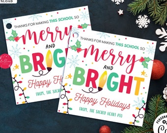 Christmas Gift Tag, Thanks for Making This School Merry and Bright ...