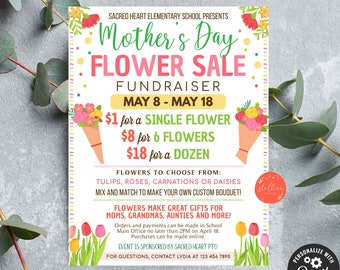 Mother's Day Flower Fundraiser Flyer, Roses Carnation Printable Invite ...