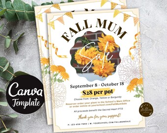 Fall Mum Sale Fundraiser Flyer Template, School PTA, PTO Church ...
