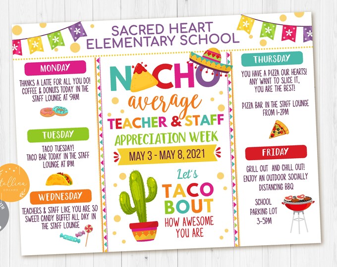 Editable Nacho Average Teacher Appreciation Week Poster, Fiesta Teacher ...