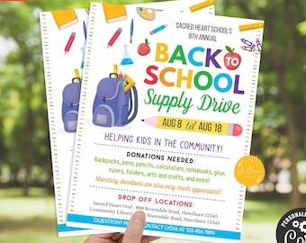 EDITABLE School Supply Drive Flyer, Printable PTA PTO Flyer, School ...