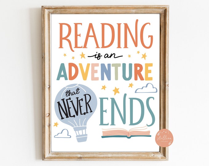 Reading is an Adventure, School Library Decor, Reading Printable Poster ...