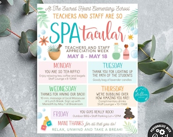 Spa Teacher and Staff Appreciation Week, Itinerary Poster, Calm Zen ...