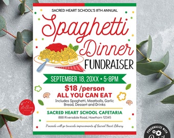 EDITABLE Spaghetti Dinner Fundraiser Flyer Ticket Set, Pto Pta, Church ...