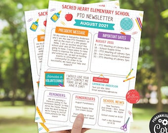 August PTO PTA Newsletter Flyer, Classroom Printable Handout, School ...