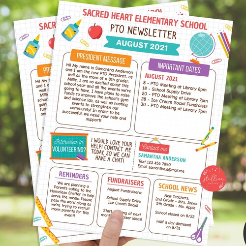 July PTO PTA Newsletter Flyer Classroom Printable Handout - Etsy