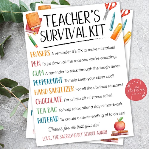 Teacher Survival Kit Printable Back to School Teacher Gift - Etsy